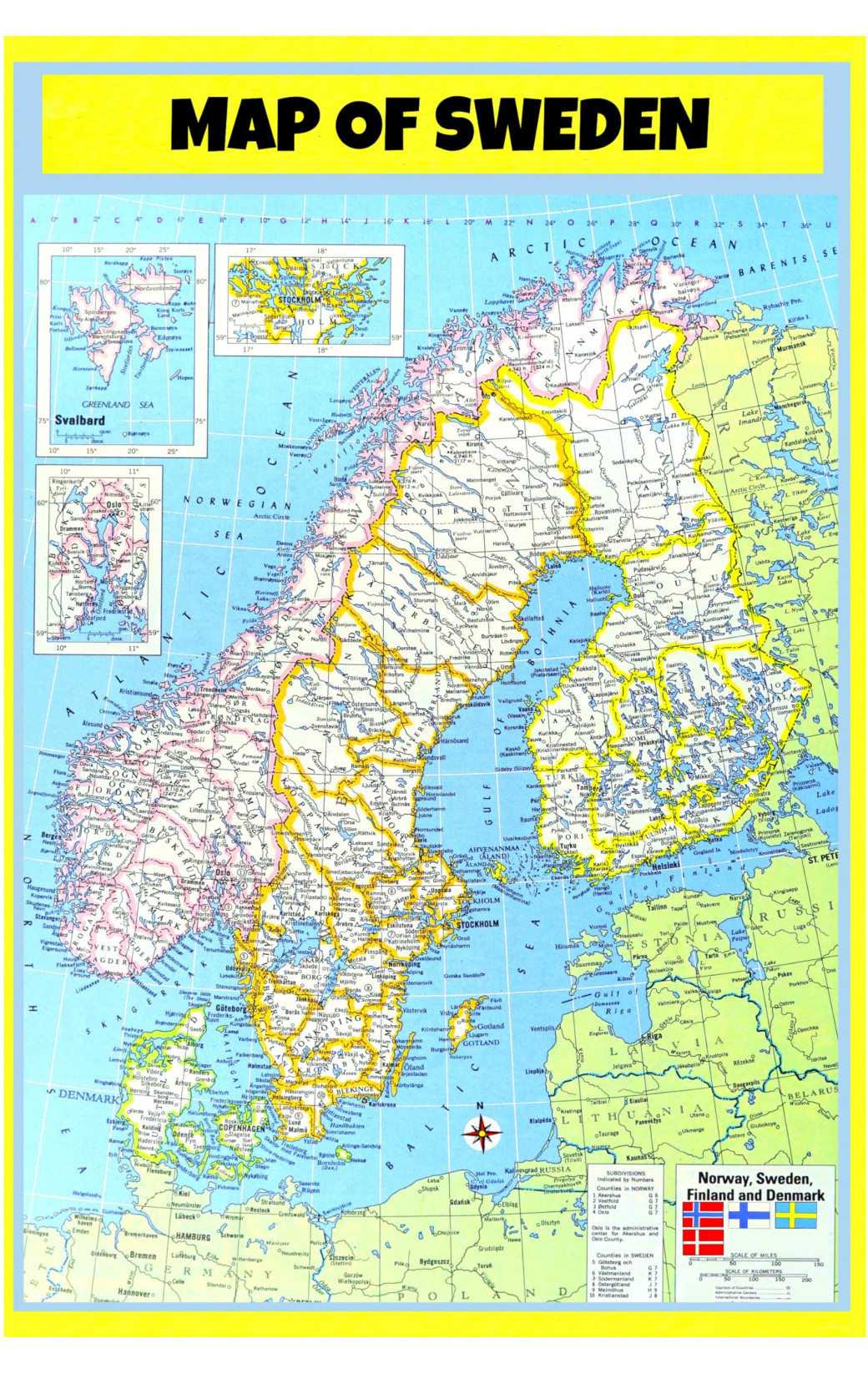 Map of Sweden - Laminated Wall Map Poster Print Perfect for Classrooms ...