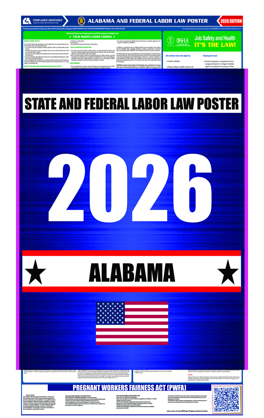 2026 Alabama Labor Law Poster All-In-One State & Federal, Fast Shipping