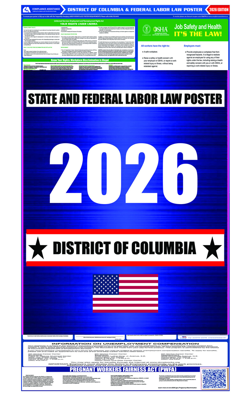 2026 D.C. Labor Law Poster - All-In-One State & Federal Fast Shipping