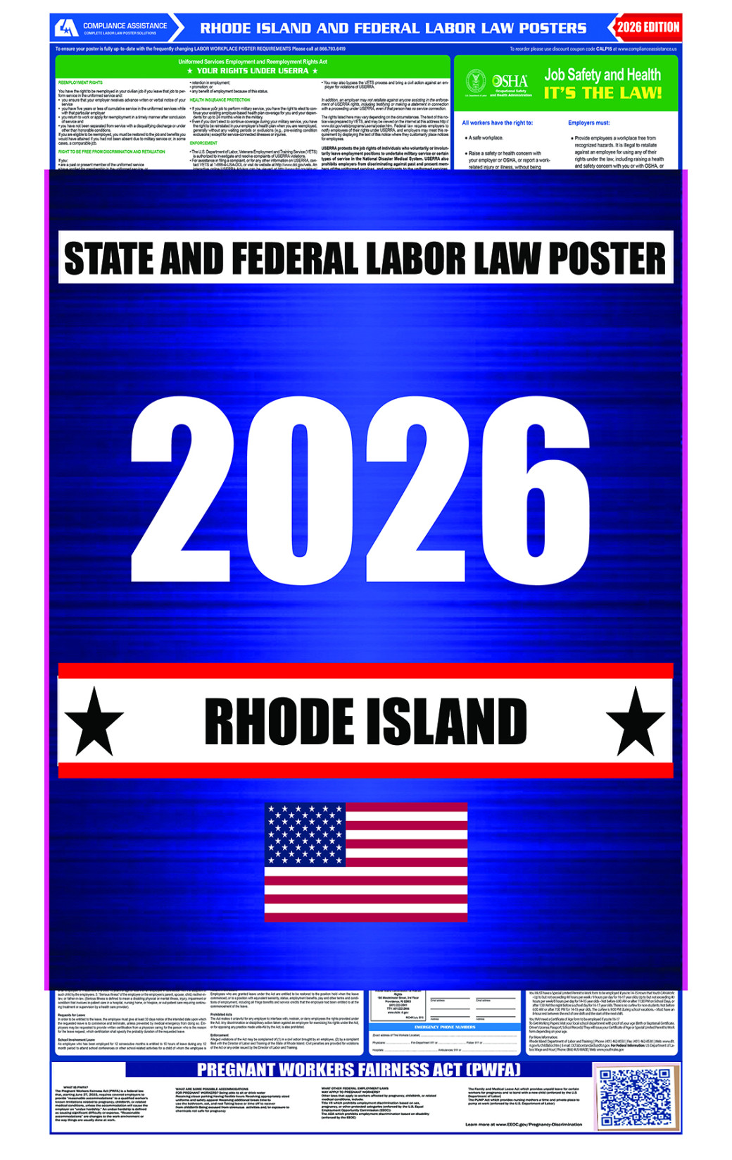 Rhode Island Labor Law Poster 2026 - All-In-One State and Federal