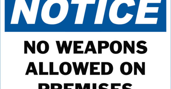 Notice No Weapons Allowed On Premises Safety Sign