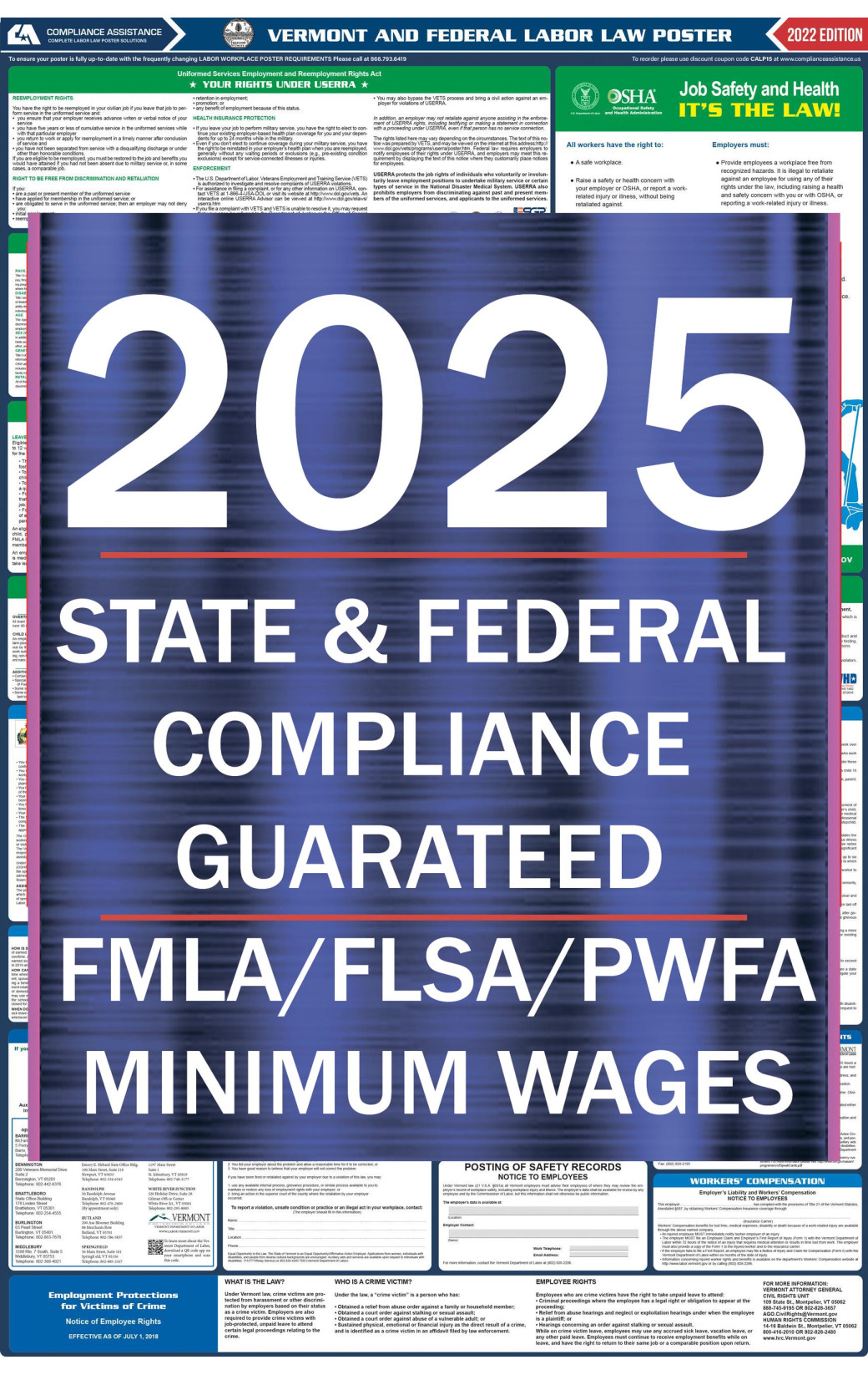 Vermont Labor Law Poster 2026 - All-In-One State/Federal