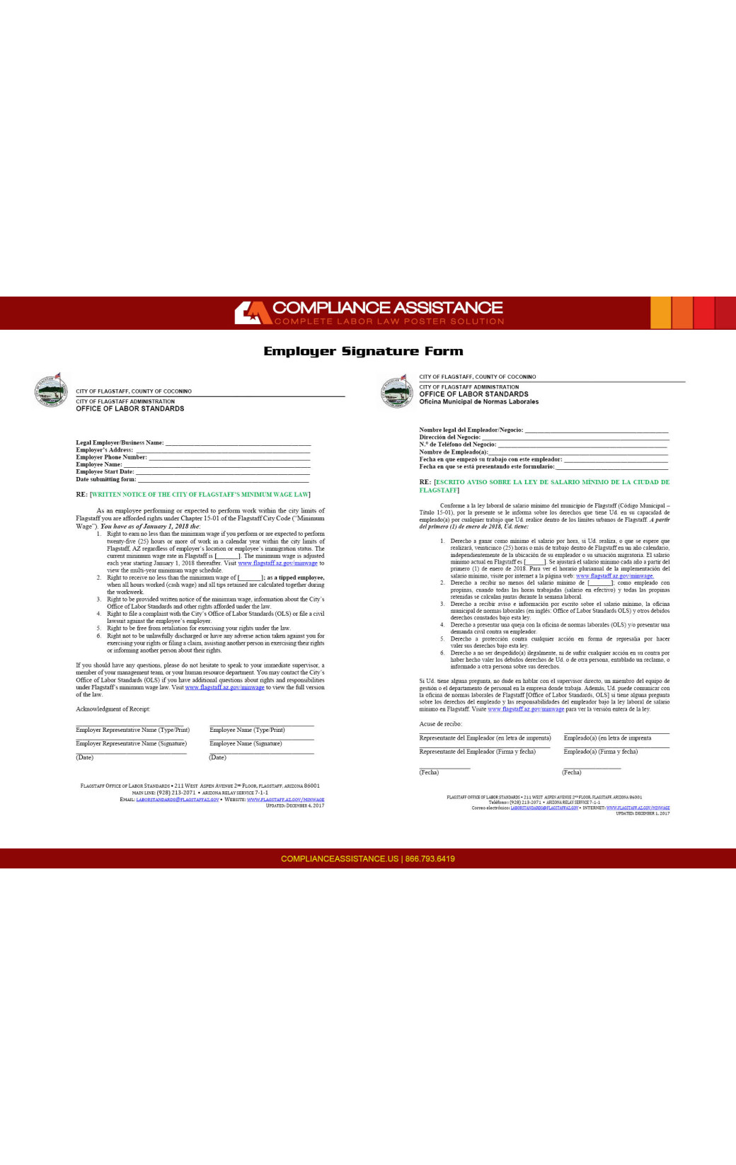 Arizona, Flagstaff Employer Signature Form
