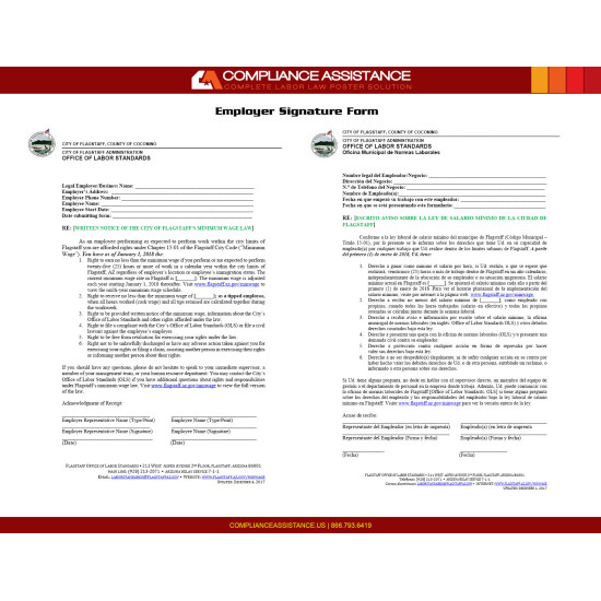 Arizona, Flagstaff Employer Signature Form