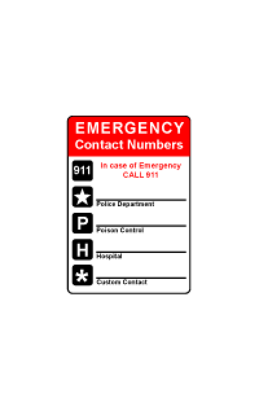 Emergency Contact Numbers Sign